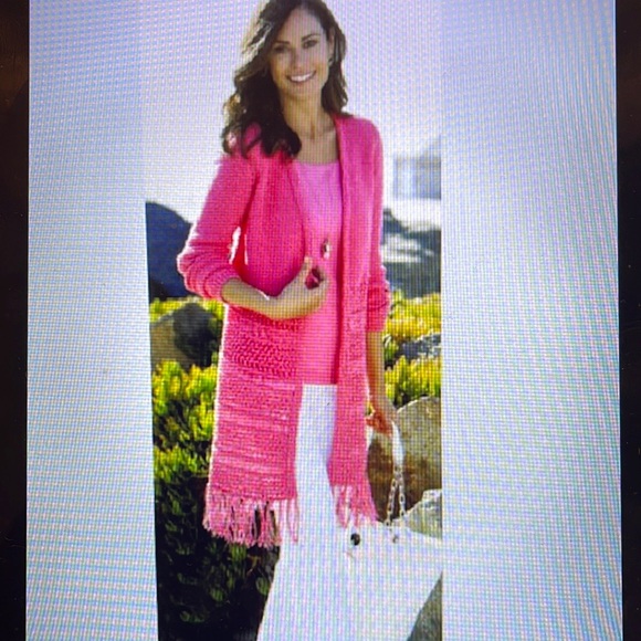 Chadwicks | Sweaters | Chadwicks Fringe Trim Open Stitch Sweater Duster ...